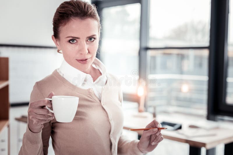 Successful Good-looking Engineer Drinking Tea during Lunch Break Stock ...
