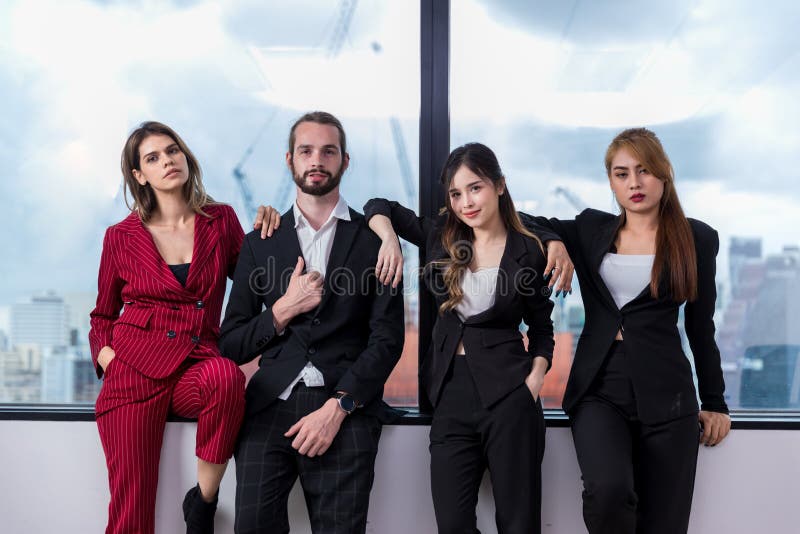 Successful Group of Business People at Modern Office. Team Brainstorm ...