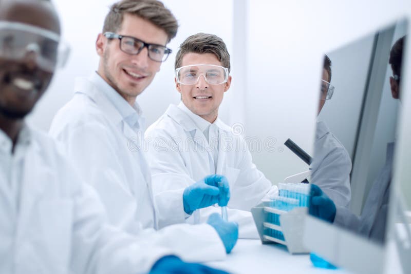 Successful Group of Scientists Sitting at Their Desk Stock Photo ...
