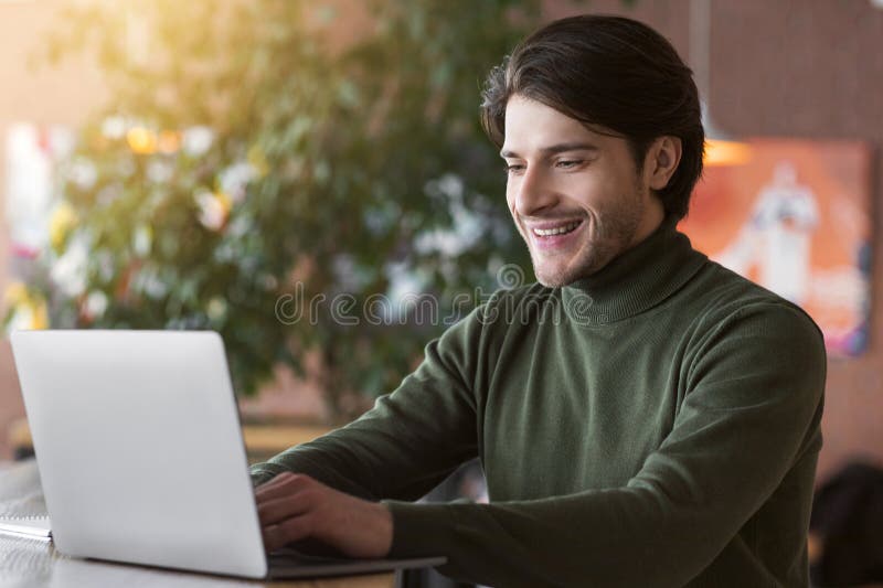 Successful Guy Freelancer Typing on Laptop, Chatting with Clients Stock ...