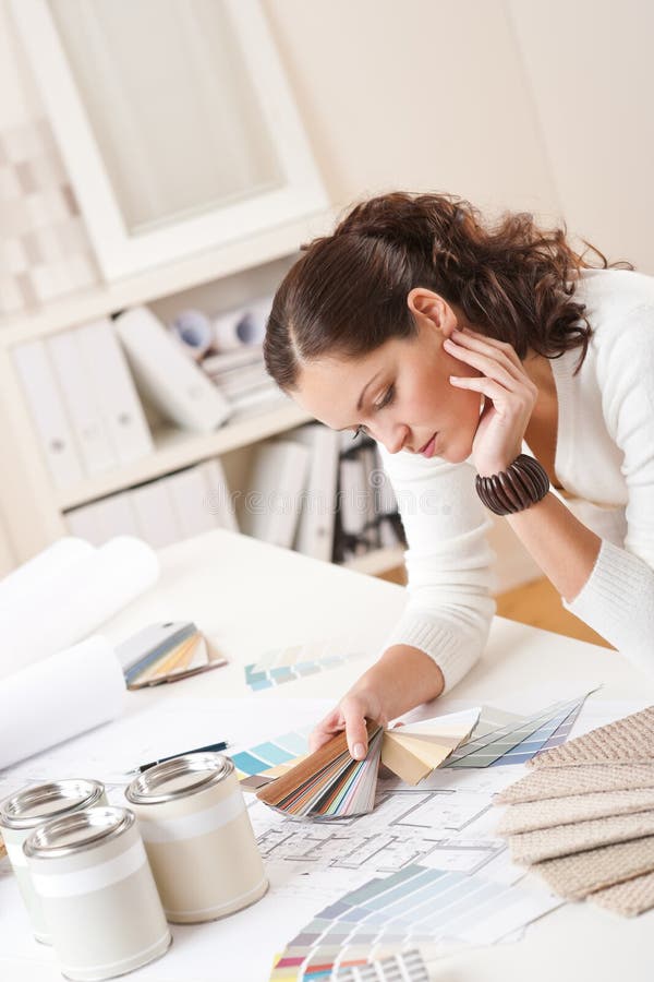 Successful Designer Woman at Office Stock Image - Image of interior ...