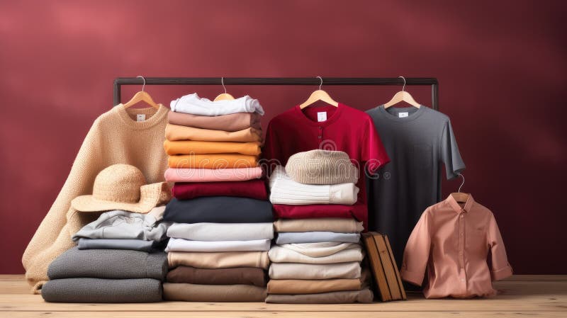 A Successful Laundry Day. a Stack of Fresh, Clean Clothes on a Wooden ...