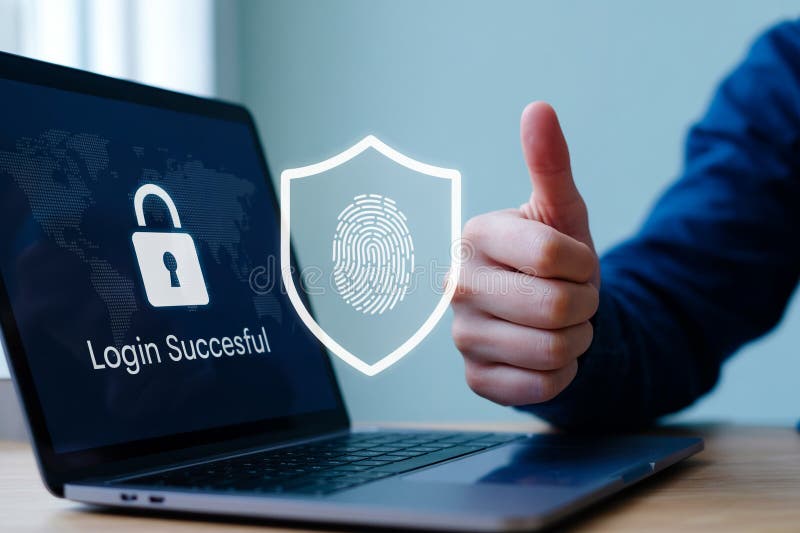 Successful Login Fingerprint Scan on Laptop Computer for Secure Online ...
