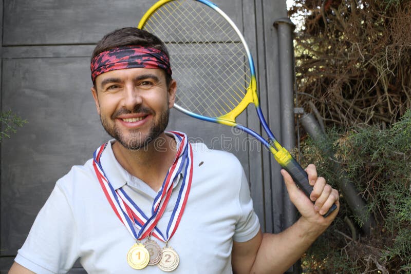 Successful Male Tennis Player with Medals Stock Photo - Image of male ...