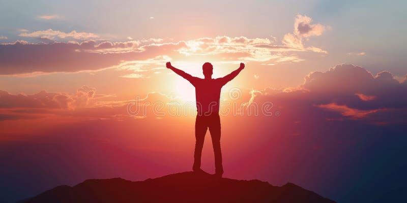 Successful Man Celebrate Victory in Sunset Pragma Stock Photo - Image ...