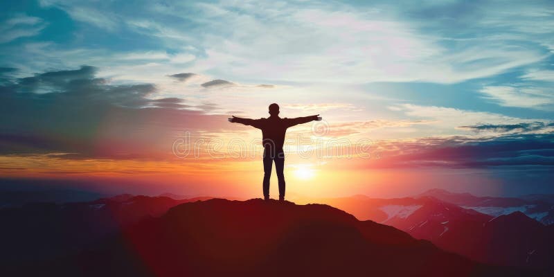 Successful Man Celebrate Victory in Sunset Pragma Stock Illustration ...