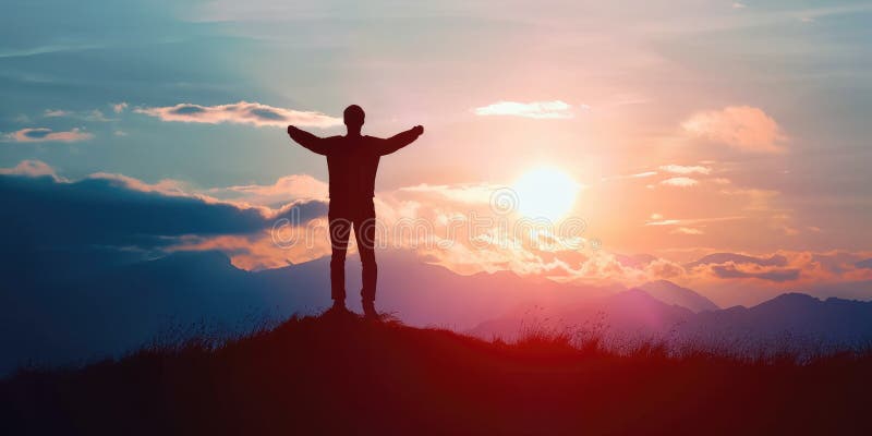 Successful Man Celebrate Victory in Sunset Pragma Stock Image - Image ...