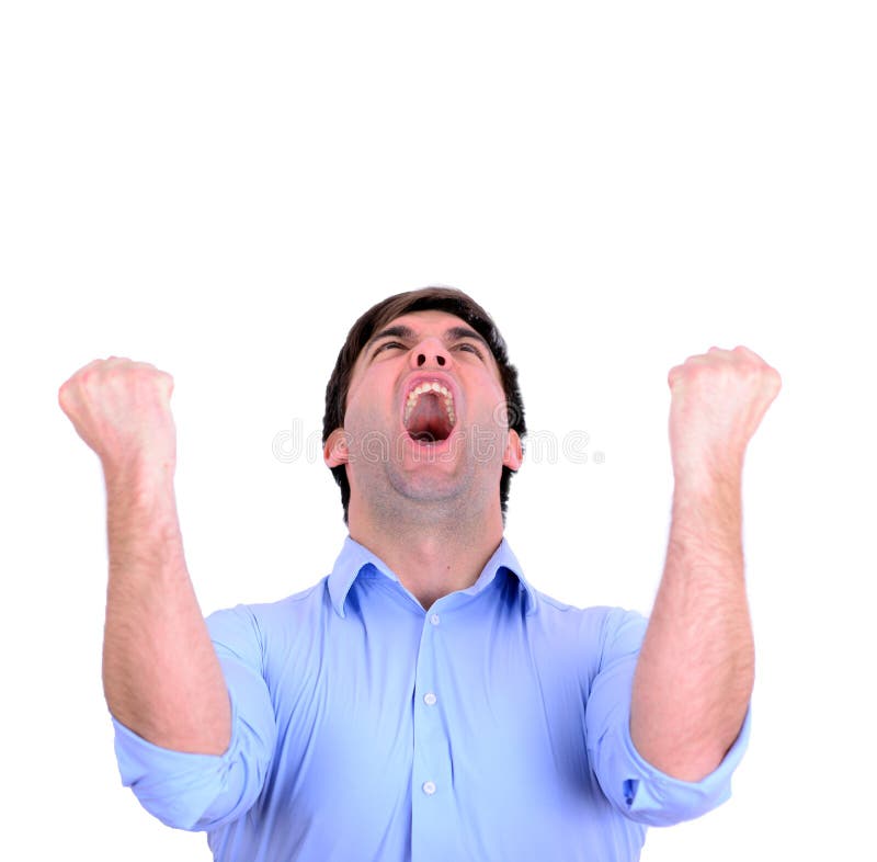 Successful Man Celebrating with Arms Up and Shouting of Joy Isolated on ...
