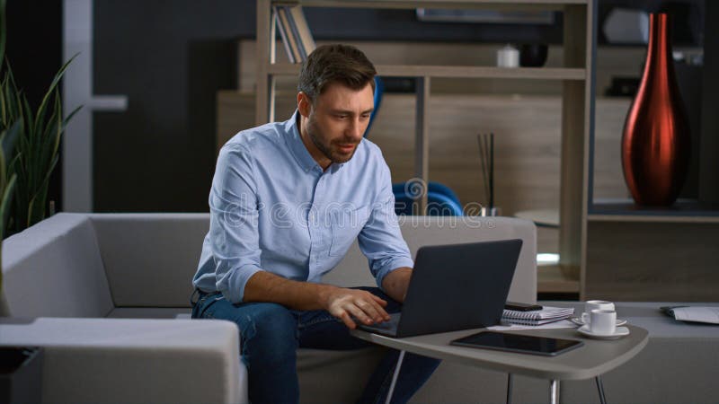 Man Ceo Calling Webcam Video Chat Talking Colleagues Using Computer in ...