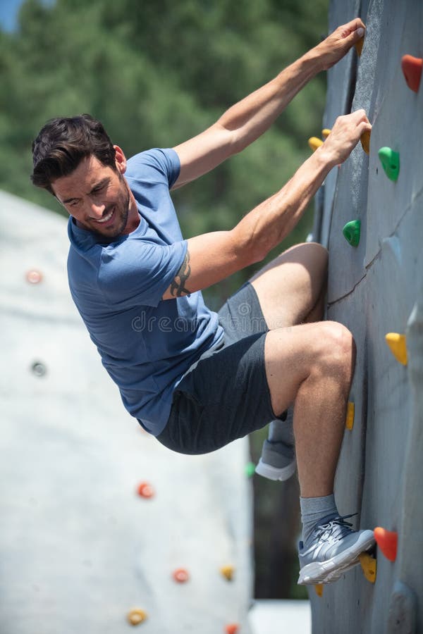 Successful Man Climbing on Climbing Wall Stock Image - Image of leisure ...