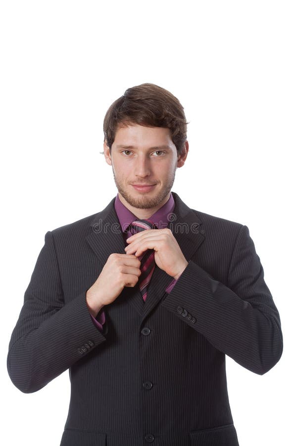 Successful Man Correcting Tie Stock Photo - Image of careful ...