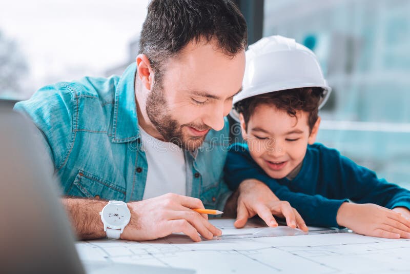 Successful Man and His Son Thinking about the New Project Stock Image ...