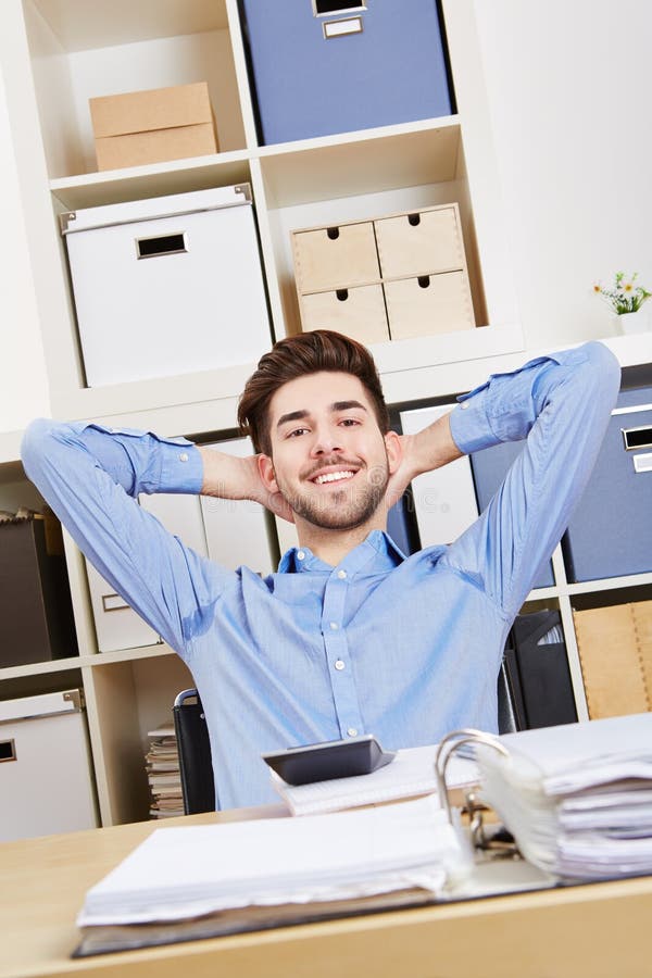 Successful Man in the Office Leans Back Stock Photo - Image of idea ...