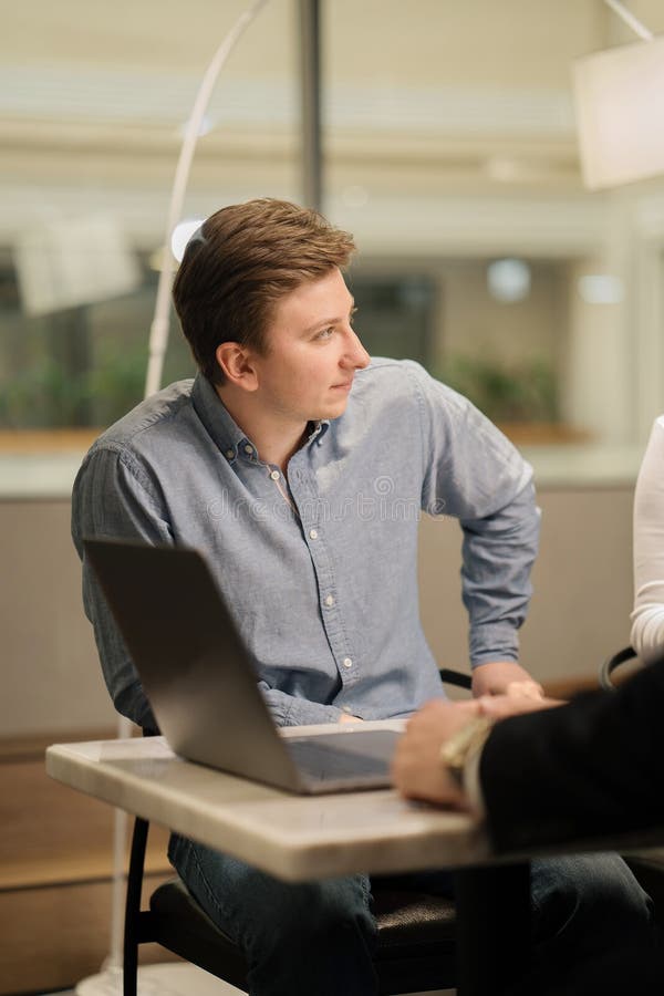Successful Man Office Worker Looks at Colleagues during Work Process in ...