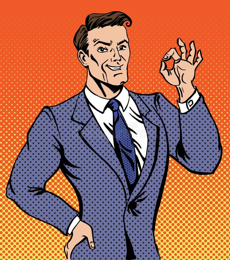 Successful Man in Pop Art Style Gesturing Okay Stock Vector ...