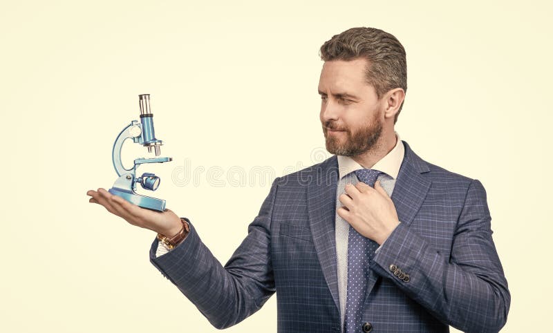 Successful Man Scientist Suggest Modern Scope. Science Entrepreneur in ...
