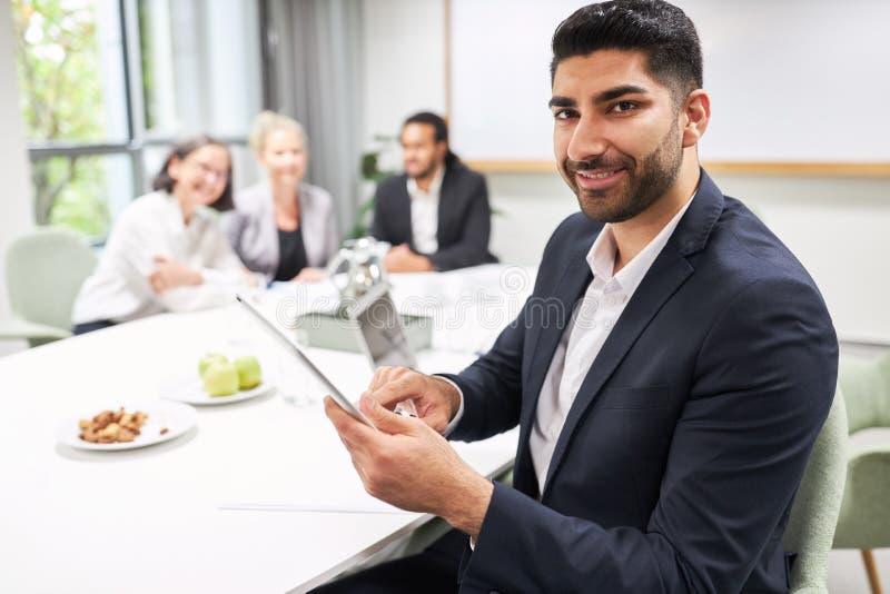 Successful Manager is Typing Message on Tablet Computer Stock Image ...