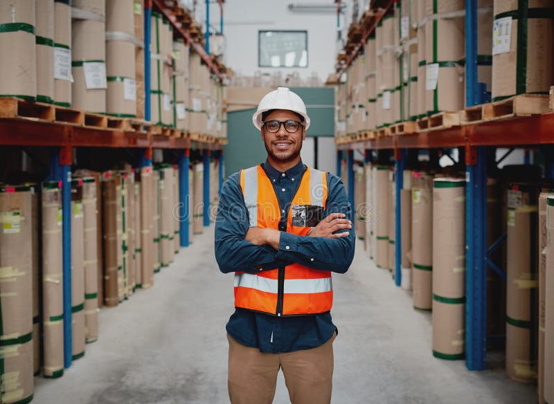 Successful Warehouse Supervisor Smiling and Working while Holding ...