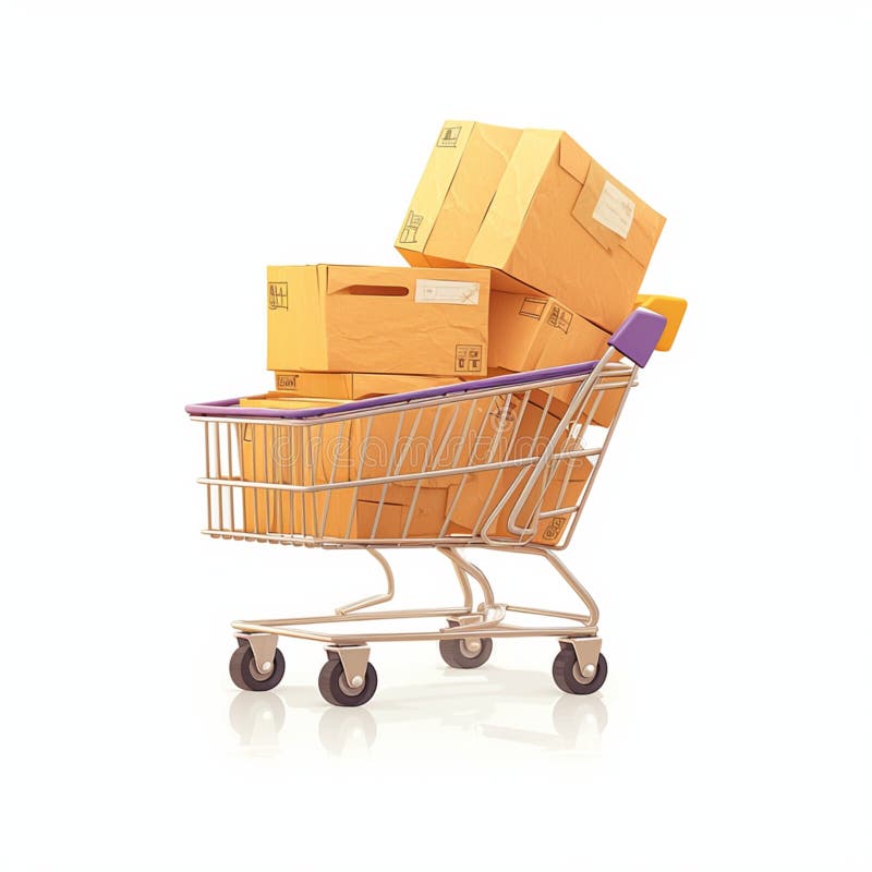Successful Online Shopping Process Paper Boxes in Trolley Concept Stock ...