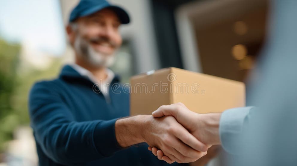 Successful Package Delivery Handshake Stock Illustration - Illustration ...