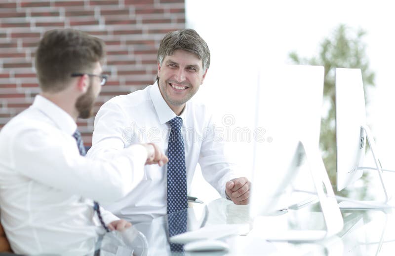 Smiling Manager at His Desk in the Office Stock Photo - Image of ...
