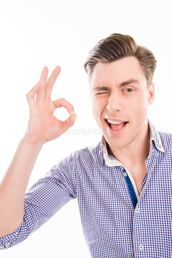 Successful Pretty Young Businessman Gesturing `OK` and Winking Stock ...