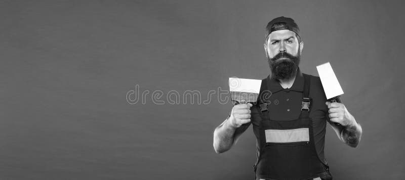 Successful Renovation. Repair Success. Bearded Man Worker with ...