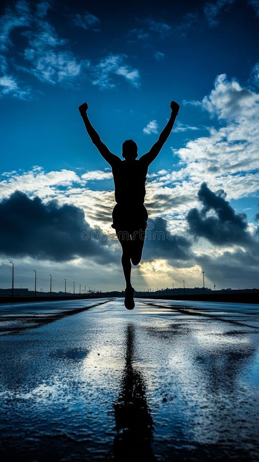 Successful Runner Finishes with a Smile, Embracing New Horizons Stock ...