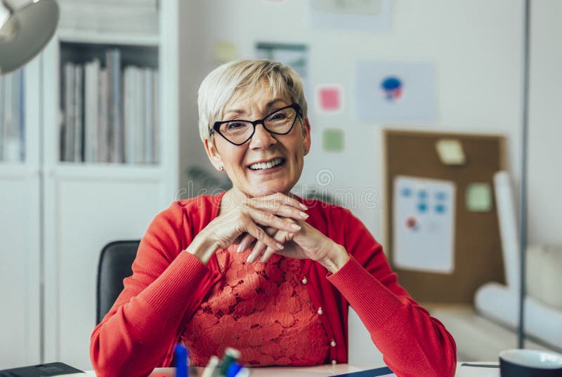 Successful Senior Woman Working at Home Stock Photo - Image of ...