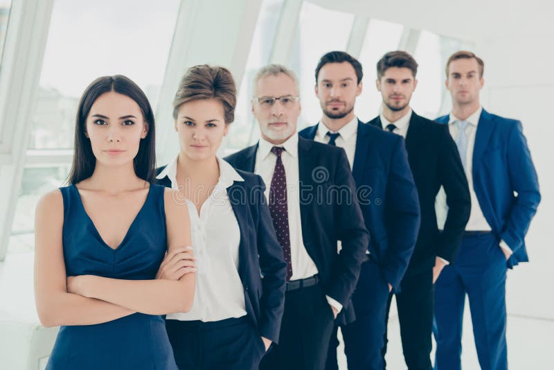 Successful Serious Business People Standing in Row in Office Stock ...