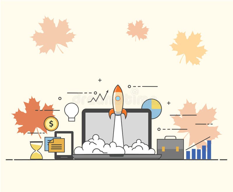 Successful Startup Business Concept. Vector Illustration with Rocket ...