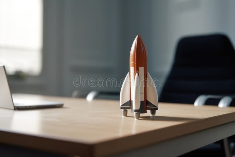 Successful Startup Concept. Launching Rocket on Office Table ...