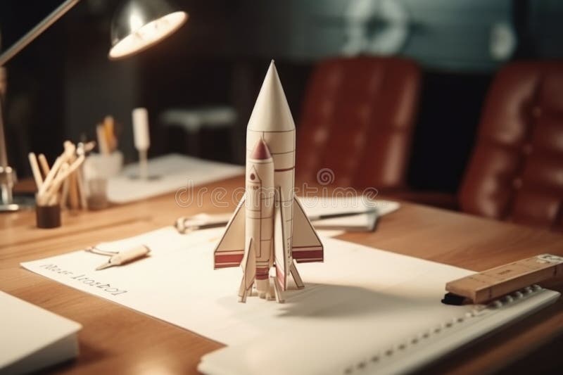 Successful Startup Concept. Launching Rocket on Office Table ...