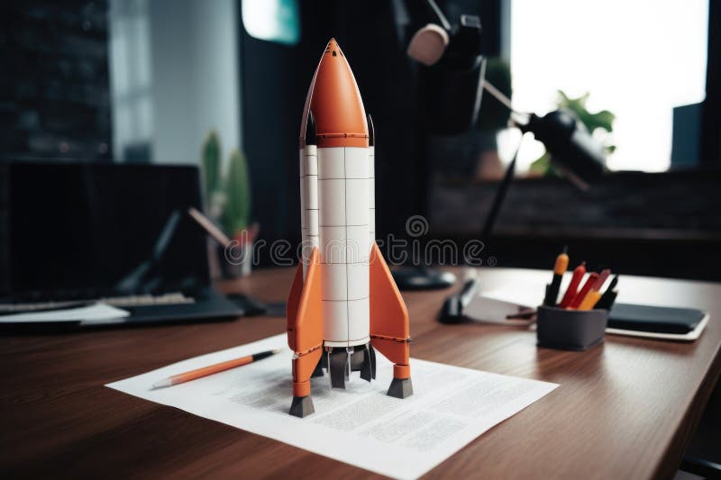 Successful Startup Concept. Launching Rocket on Office Table ...