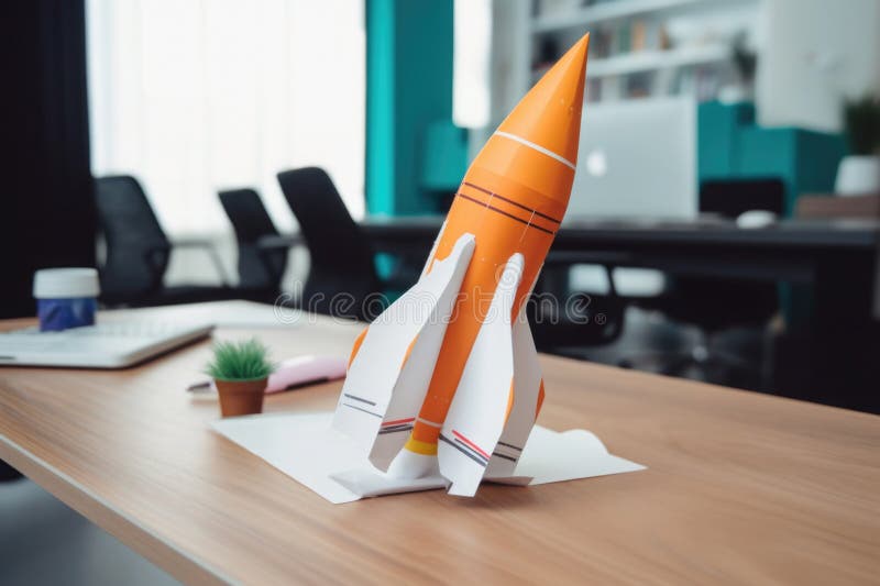 Successful Startup Concept. Launching Rocket on Office Table ...