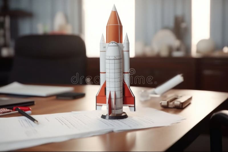 Successful Startup Concept. Launching Rocket on Office Table ...