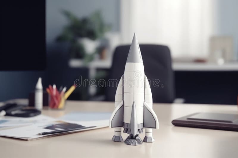 Successful Startup Concept. Launching Rocket on Office Table ...