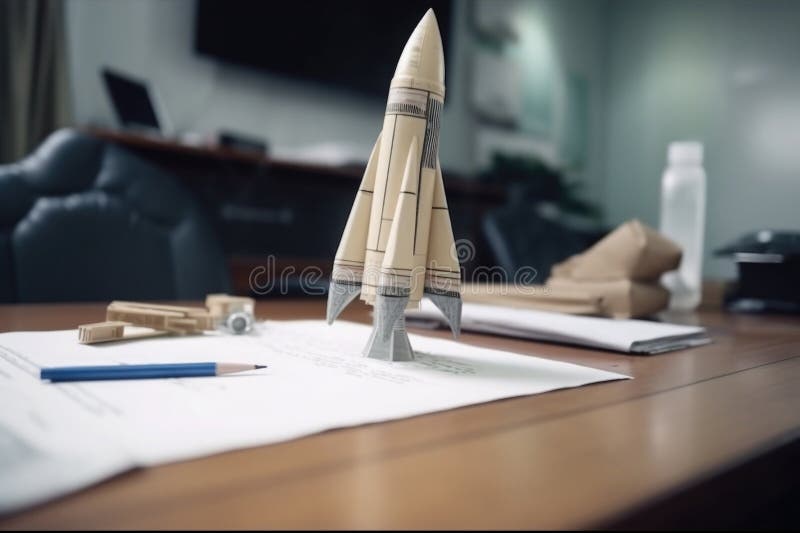 Successful Startup Concept. Launching Rocket on Office Table ...