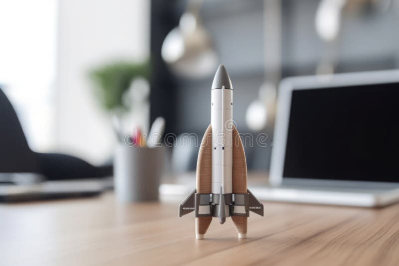 Successful Startup Concept. Launching Rocket on Office Table ...