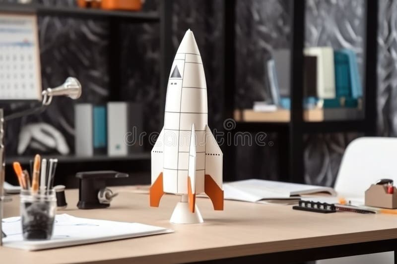 Successful Startup Concept. Launching Rocket on Office Table ...