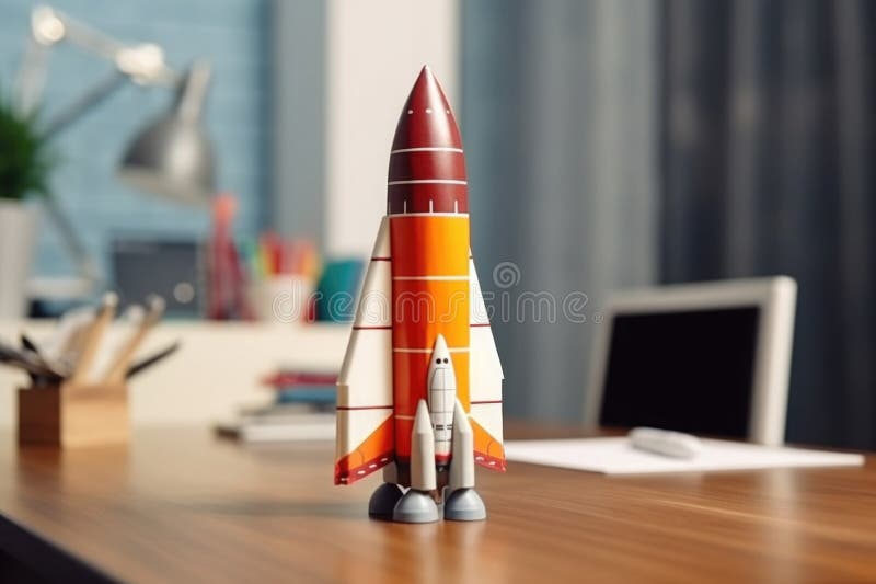Successful Startup Concept. Launching Rocket on Office Table ...