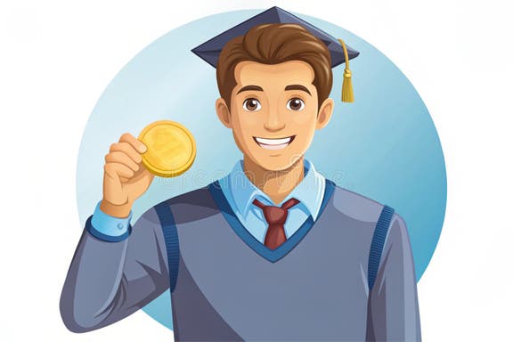 Successful Student Holding a Coin Stock Illustration - Illustration of ...