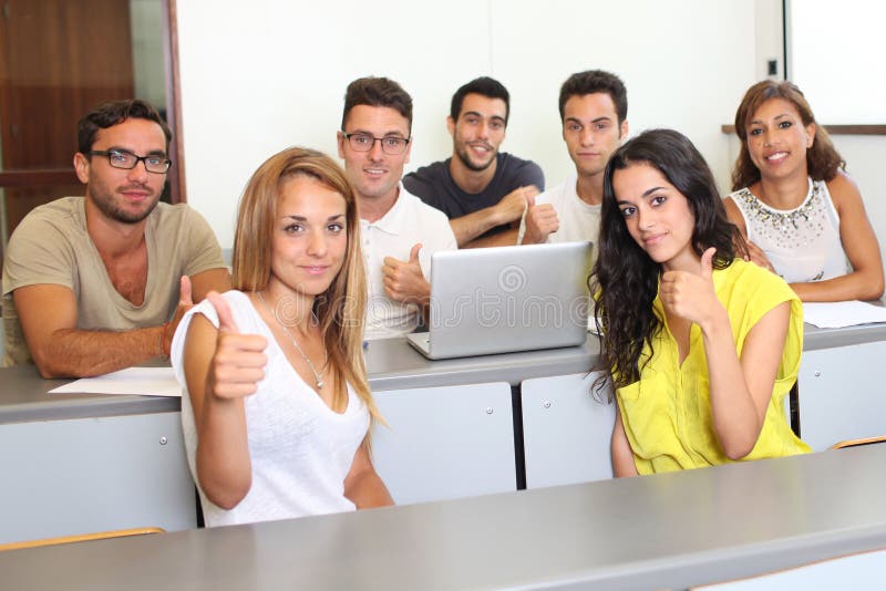 Successful Students Holding Thumbs Up Stock Image - Image of classroom ...