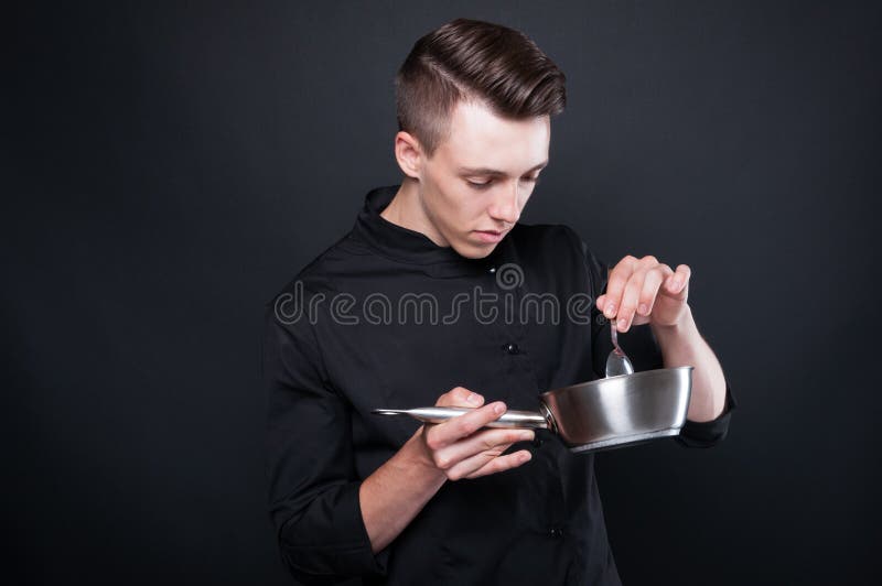 Successful and Talented Chef Making a Great Sauce Stock Photo - Image ...