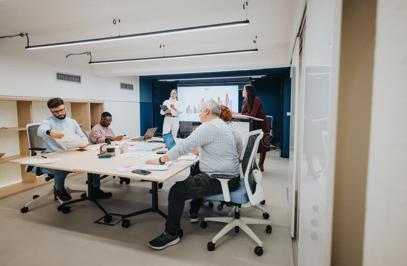 Successful Team Collaborating and Discussing Business Analytics in a ...