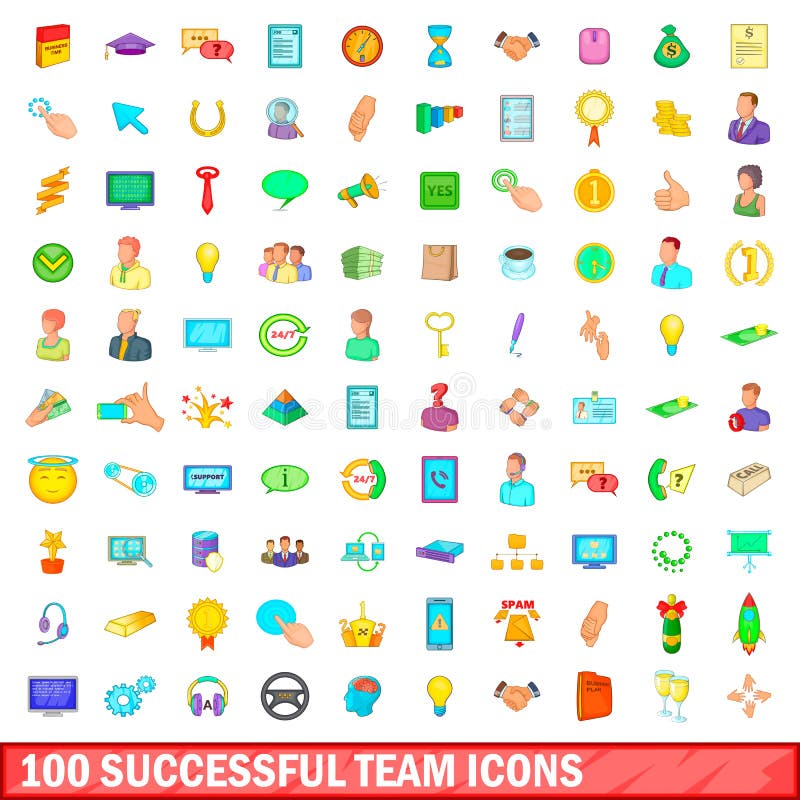 100 Successful Team Icons Set, Cartoon Style Stock Vector ...