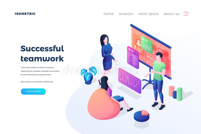 Successful Teamwork Landing Page Vector Template Isometric Illustration ...