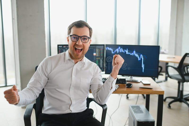 Successful Trader in Formalwear Checking Cryptocurrency Information ...