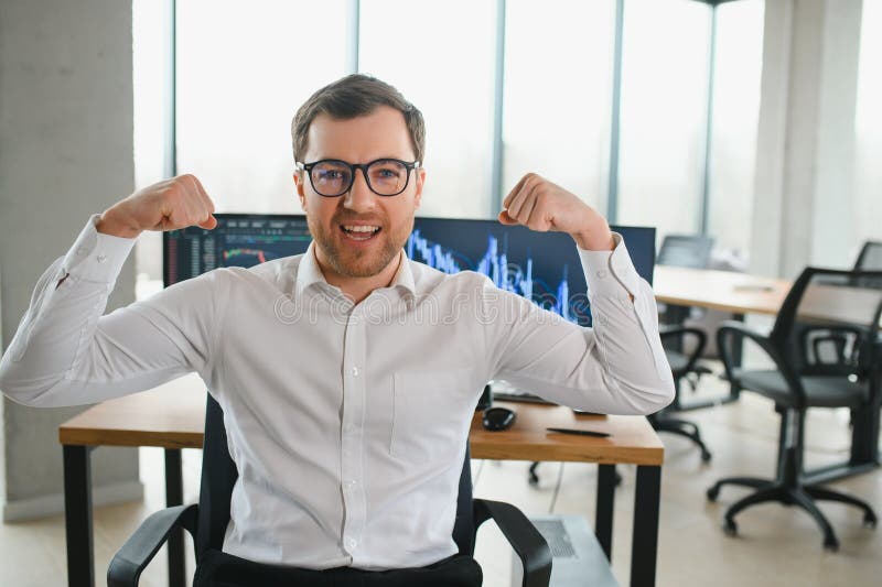 Successful Trader in Formalwear Checking Cryptocurrency Information ...