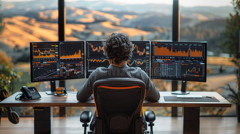 Successful Trader in Home Office with Advanced Trading Setups and ...
